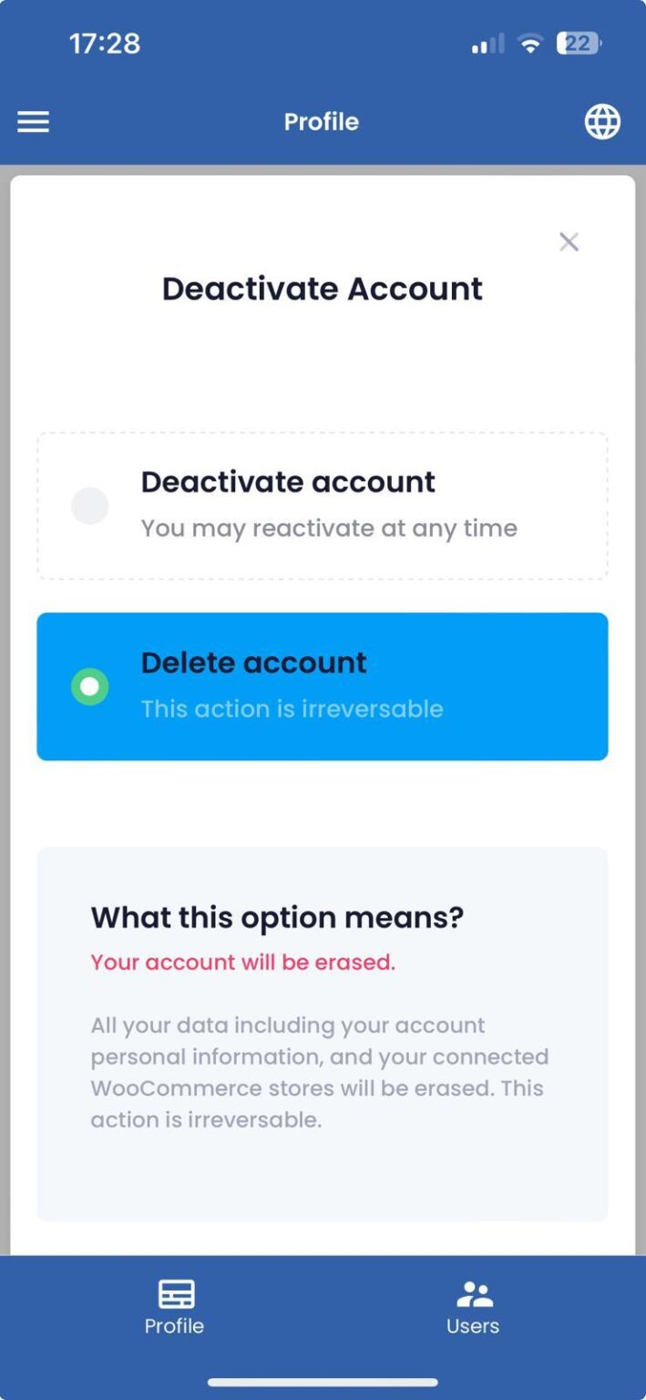 Account deletion request - WEmanage APP